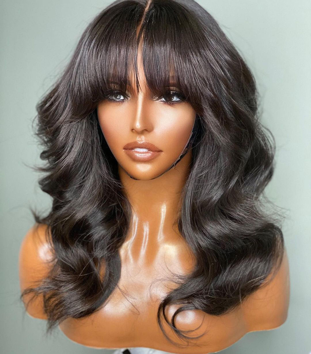 Mid-length Body Wave Closure Lace Wig With Light Wispy Bangs – HOT ...